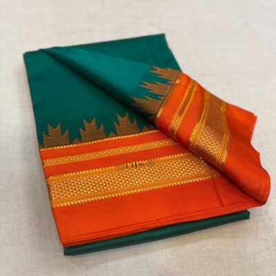 Green Colour Pure Silk Temple Border Design Ilkal Saree
